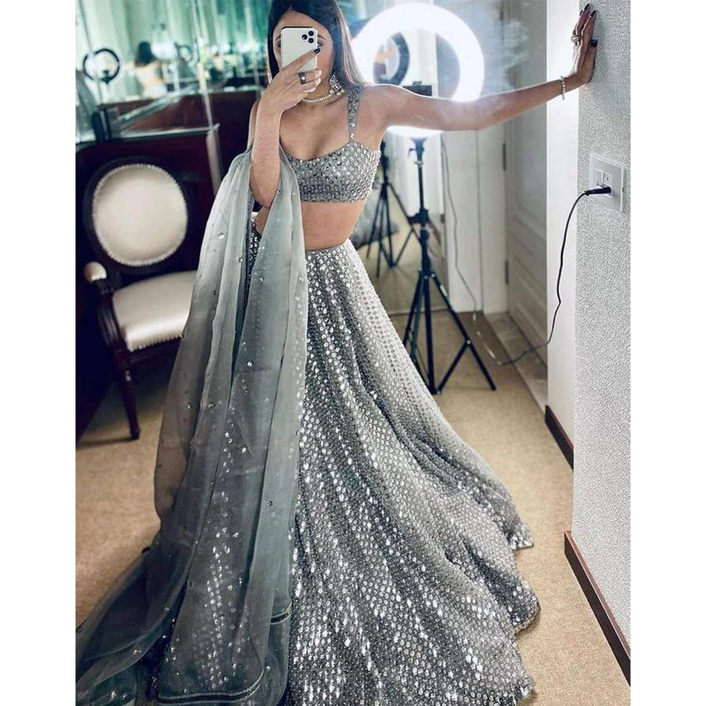 Bridal Lehenga Choli in Grey Color with Sequence Work-manmohitfashion ...
